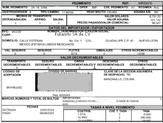 Registro de un Pedimento Aduanal