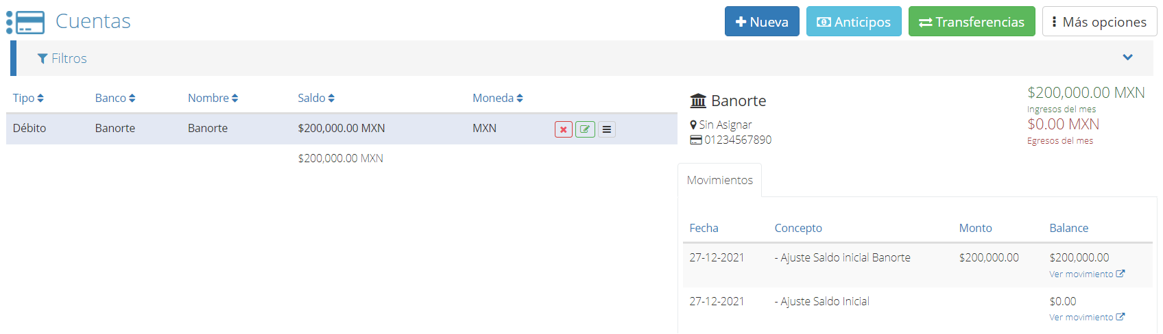 Aplicar o cargar saldo contable en tu cuenta de Bancos.
